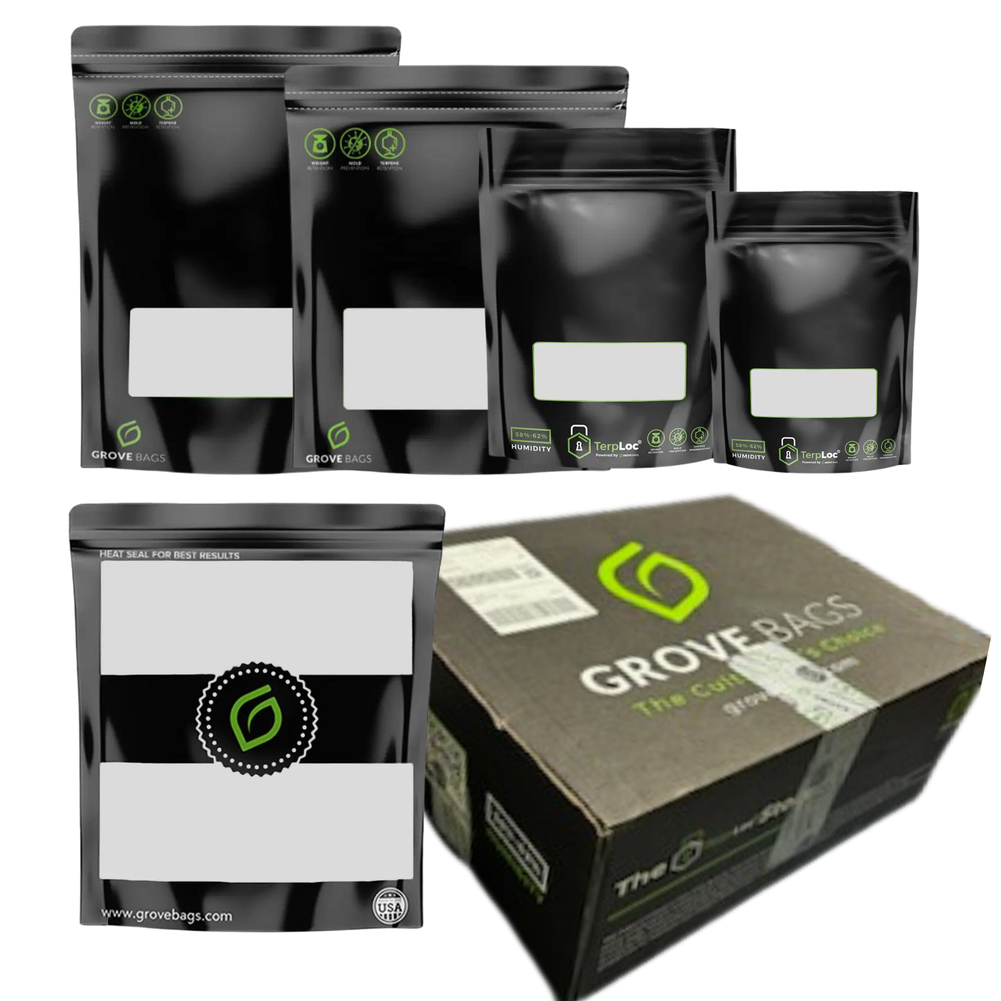 Grove Bags with TerpLoc, Curing Bags, Windowed Pouches (BULK CASES ...