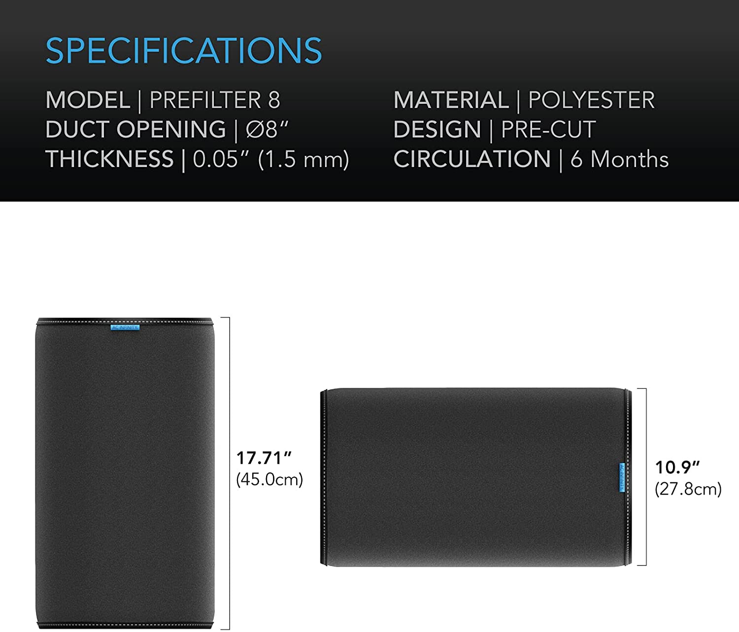 AC Infinity Carbon Pre Filter, 8 Inch - Happy Hydro