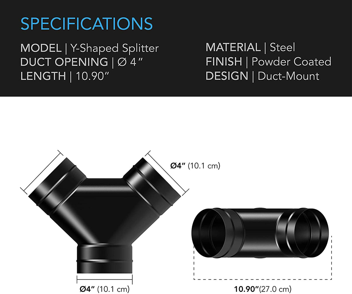 AC Infinity 3 Way Duct Splitter, 4 Inch - Happy Hydro